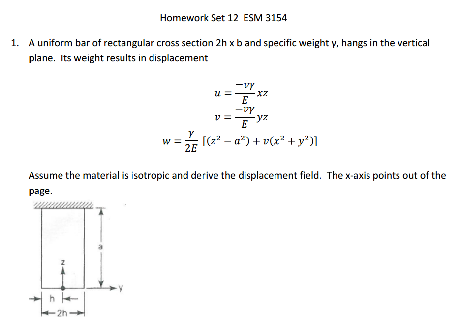 Solved A uniform bar of rectangular cross section 2h Times b | Chegg.com