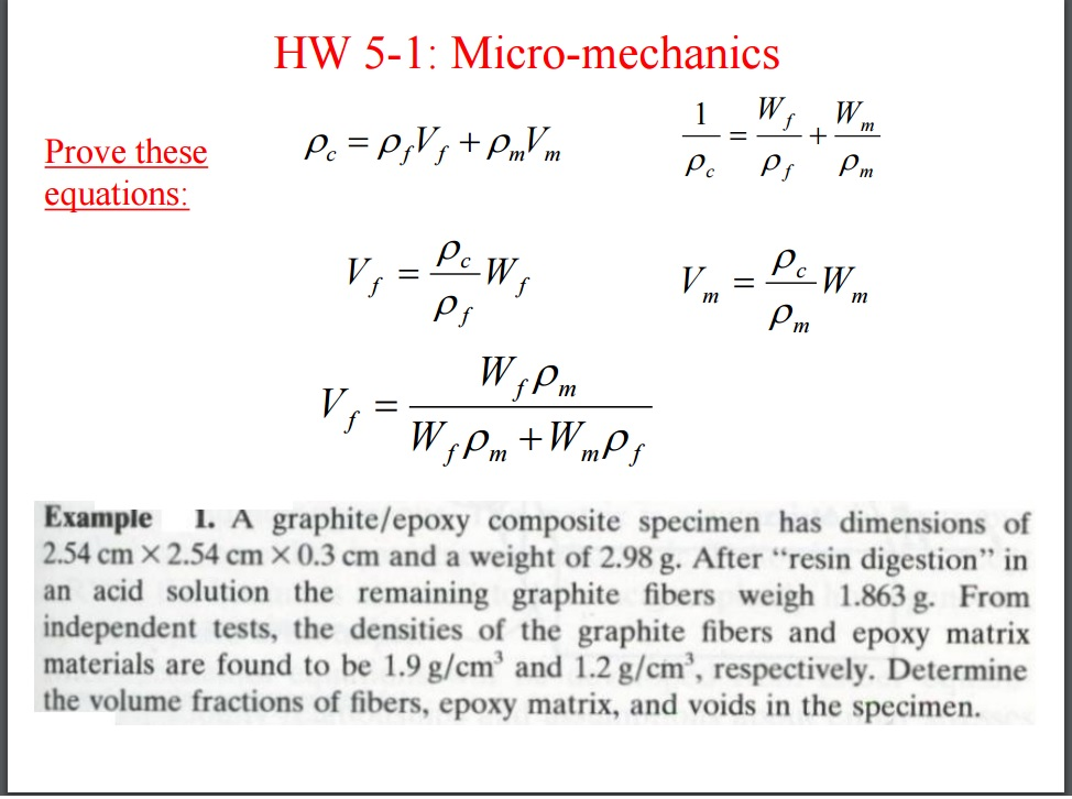 Solved Prove these equations: rho_c = rho_f V_f + rho_m V_m | Chegg.com