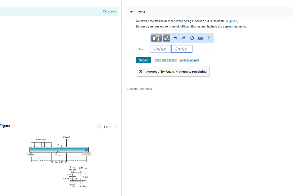 Solved Constants ? Part A Determine the maximum shear stress | Chegg.com