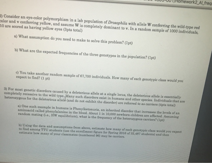 Solved Consider an eye-color polymorphism in a lab | Chegg.com