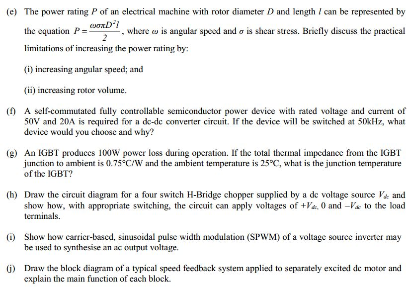 Solved (e) The power rating P of an electrical machine with | Chegg.com