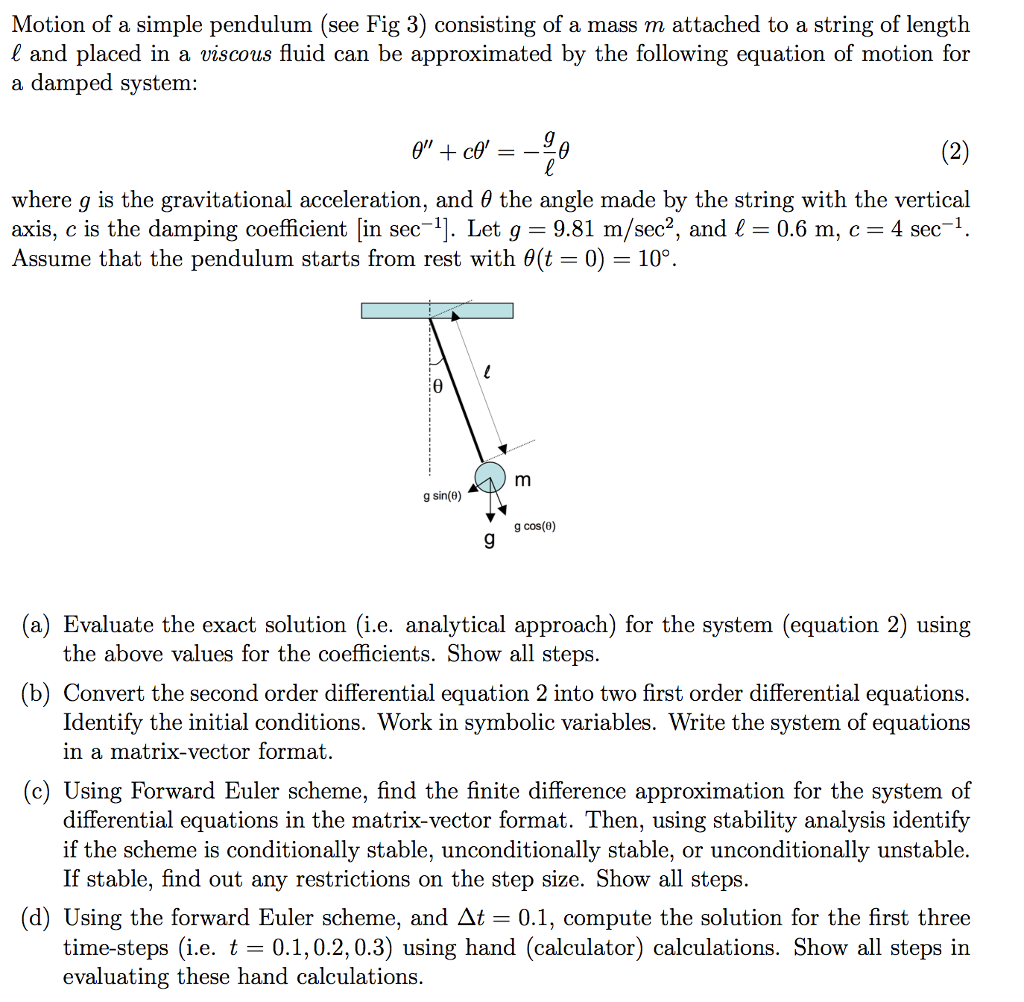 Motion of a simple pendulum (see Fig 3) consisting of | Chegg.com