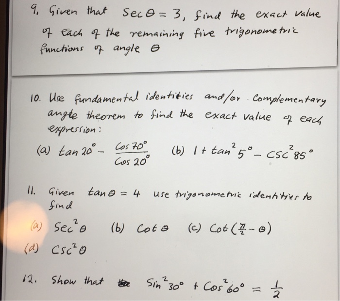 Solved Given that sec theta = 3, find the exact value of | Chegg.com