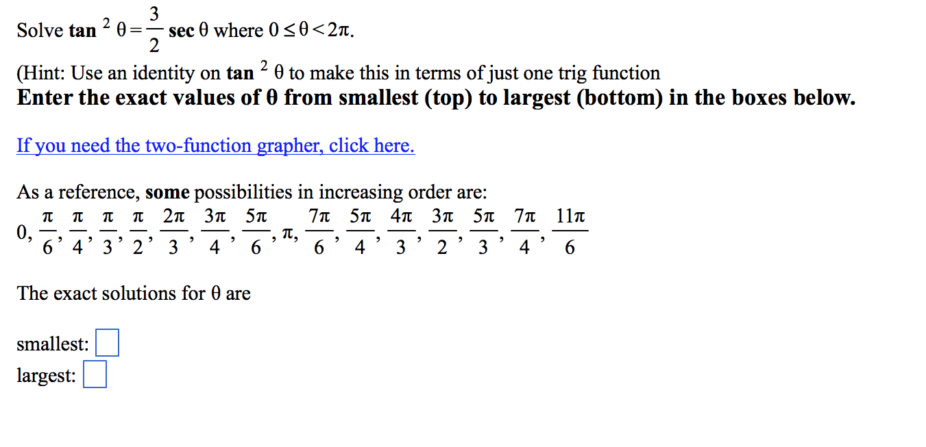 Solved Solve Tan 2 Theta 3 2 Sec Theta Where 2 Theta Chegg solved-solve-tan-2-theta-3-2-sec-theta-where-2-theta-chegg