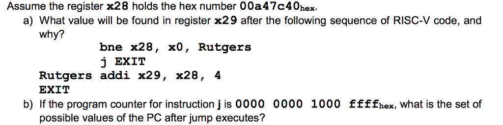 Solved Assume the register x28 holds the hex number | Chegg.com