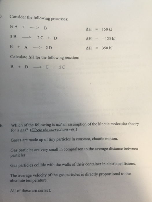 Solved Consider the following processes: 1/2A + rightarrow | Chegg.com