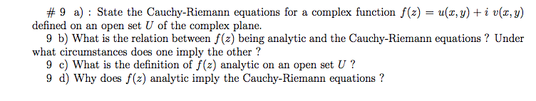 Solved State the Cauchy-Riemann equations for a complex | Chegg.com