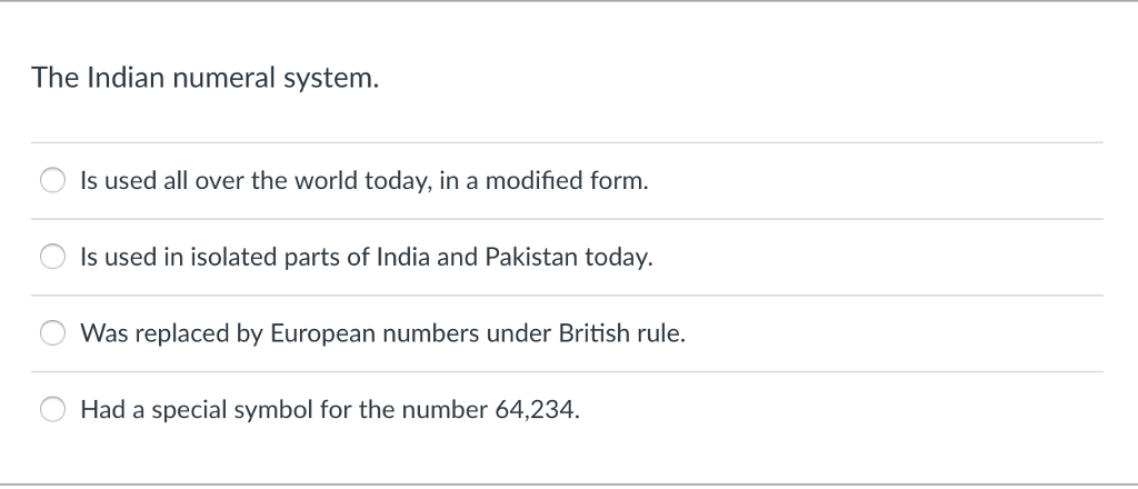 Solved The Indian numeral system. Is used all over the world | Chegg.com