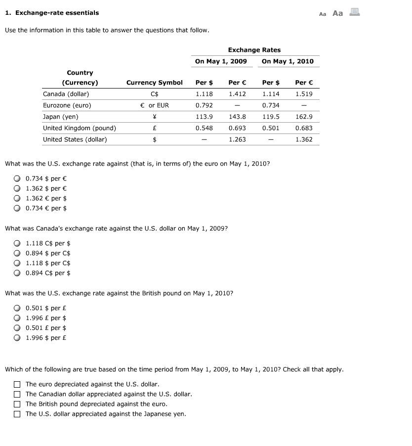 Solved Exchange-rate essentials Use the information in this | Chegg.com
