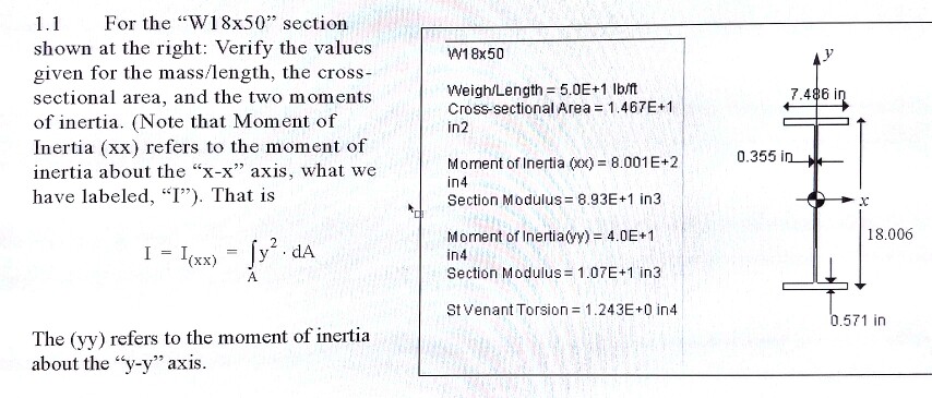 Solved 1.1For the "W18x50" section shown at the right: | Chegg.com