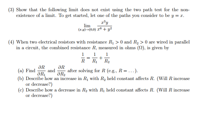 Solved (3) Show that the following limit does not exist | Chegg.com