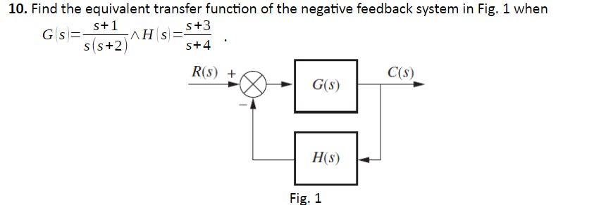 Solved 10. Find the equivalent transfer function of the | Chegg.com