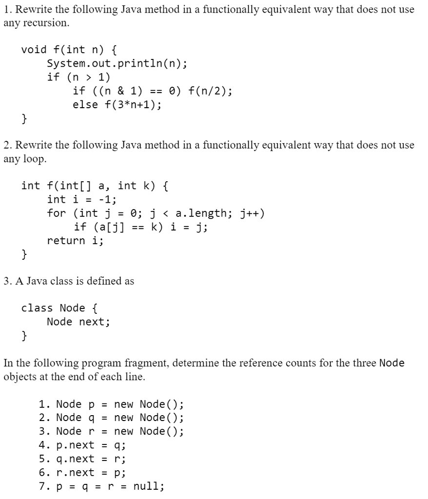 Solved [JAVA] The first two are to rewrite methds in Java, | Chegg.com