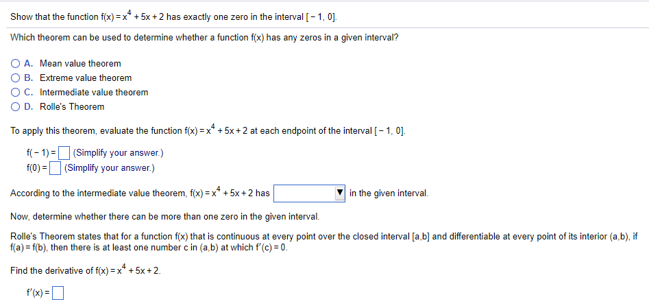Solved Show that the function f(x)=x" + 5x + 2 has exactly | Chegg.com