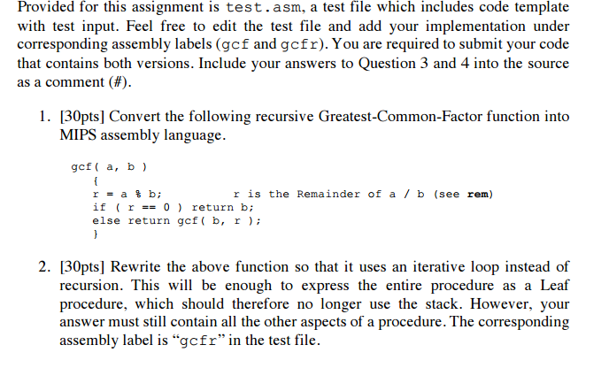 Provided for this assignment is test. asm, a test | Chegg.com