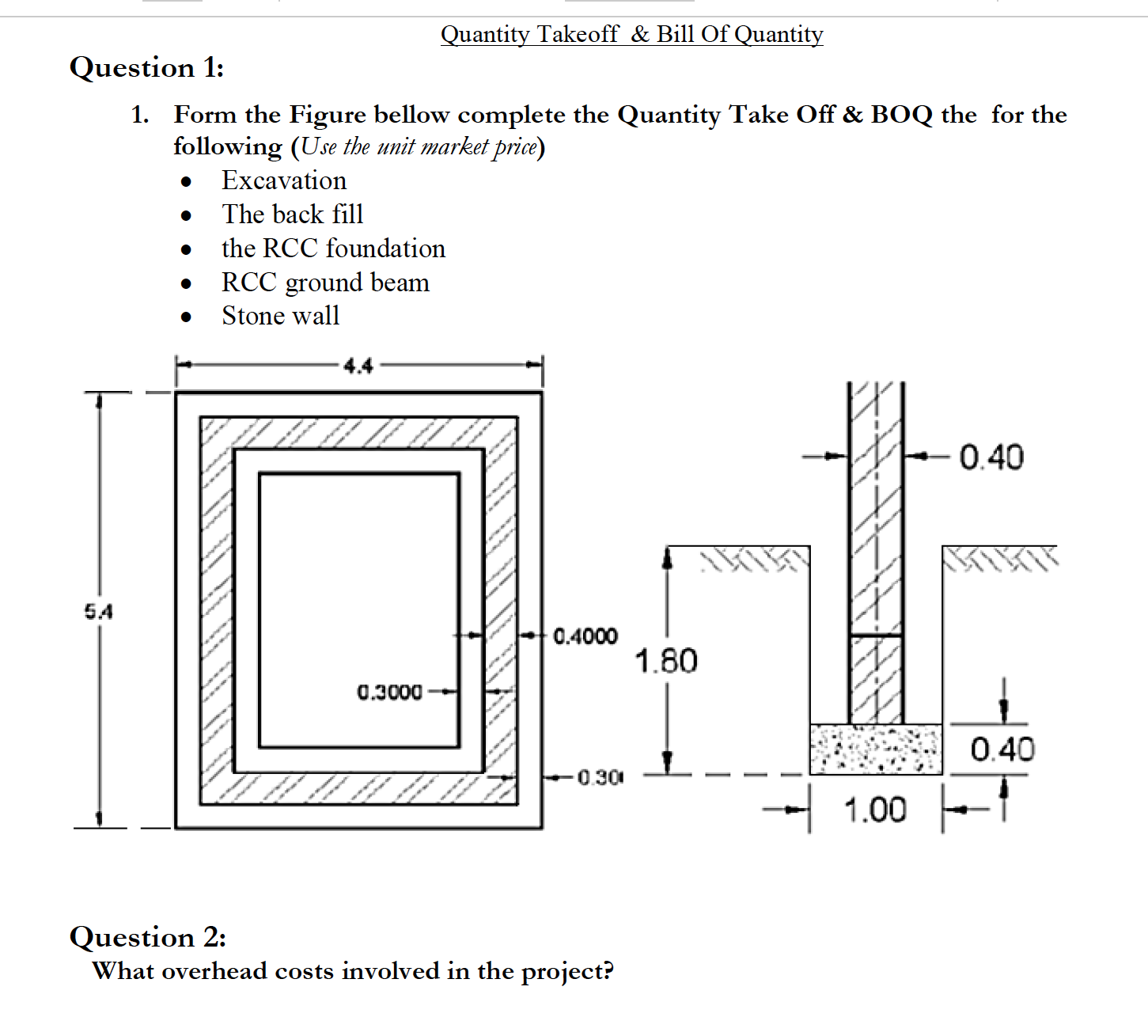 Form the Figure bellow complete the Quantity Take Off | Chegg.com