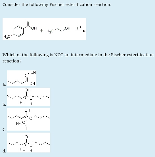 Solved Consider the following Fischer esterification | Chegg.com