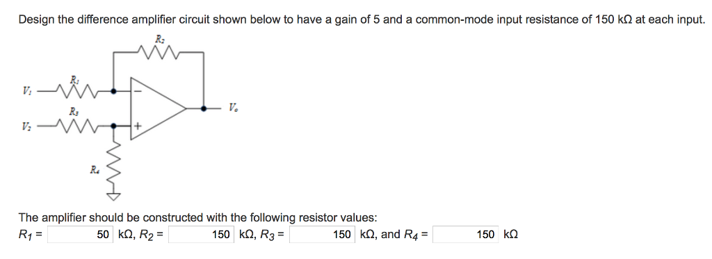 Solved Design the difference amplifier circuit shown below | Chegg.com