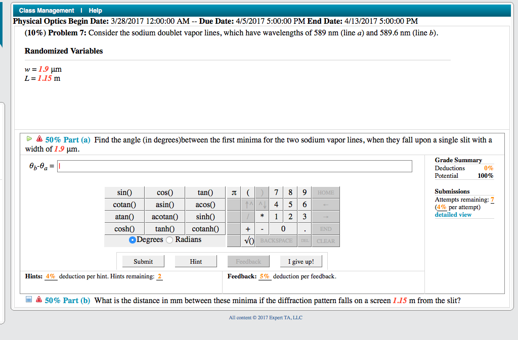 Solved Class Management I Help Physical optics Begin Date: | Chegg.com