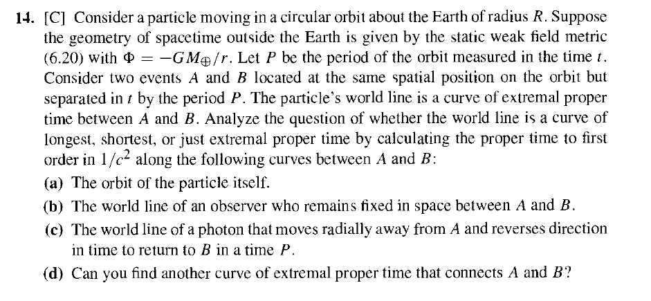 General relativity. Extremal proper time in the | Chegg.com