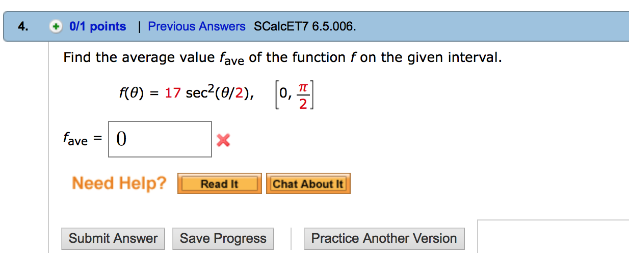 Solved Find the average value rave of the function f on the | Chegg.com