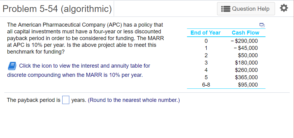 Solved Problem 5-54 (algorithmic) Question Help The American | Chegg.com