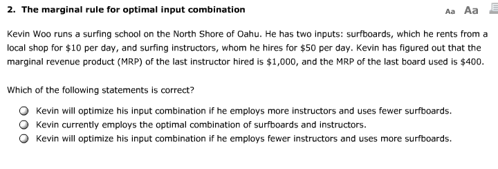 Solved 2. The marginal rule for optimal input combination | Chegg.com