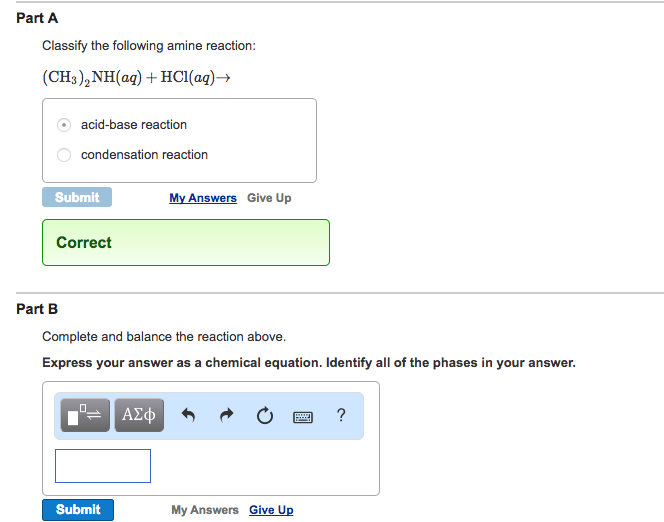 Solved Part A Classify the following amine reaction (CH3 2 | Chegg.com