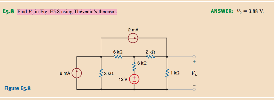 Solved Find V_0 in Fig. E5.8 using Thevenin's theorem. | Chegg.com