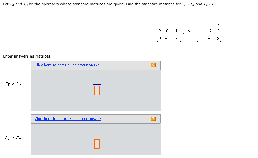 Solved Let T_A and T_B be the operators whose standard | Chegg.com