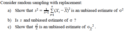 Solved Consider random sampling with replacement: a Show | Chegg.com