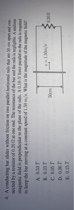 Solved A conducting bar slides without friction on two | Chegg.com