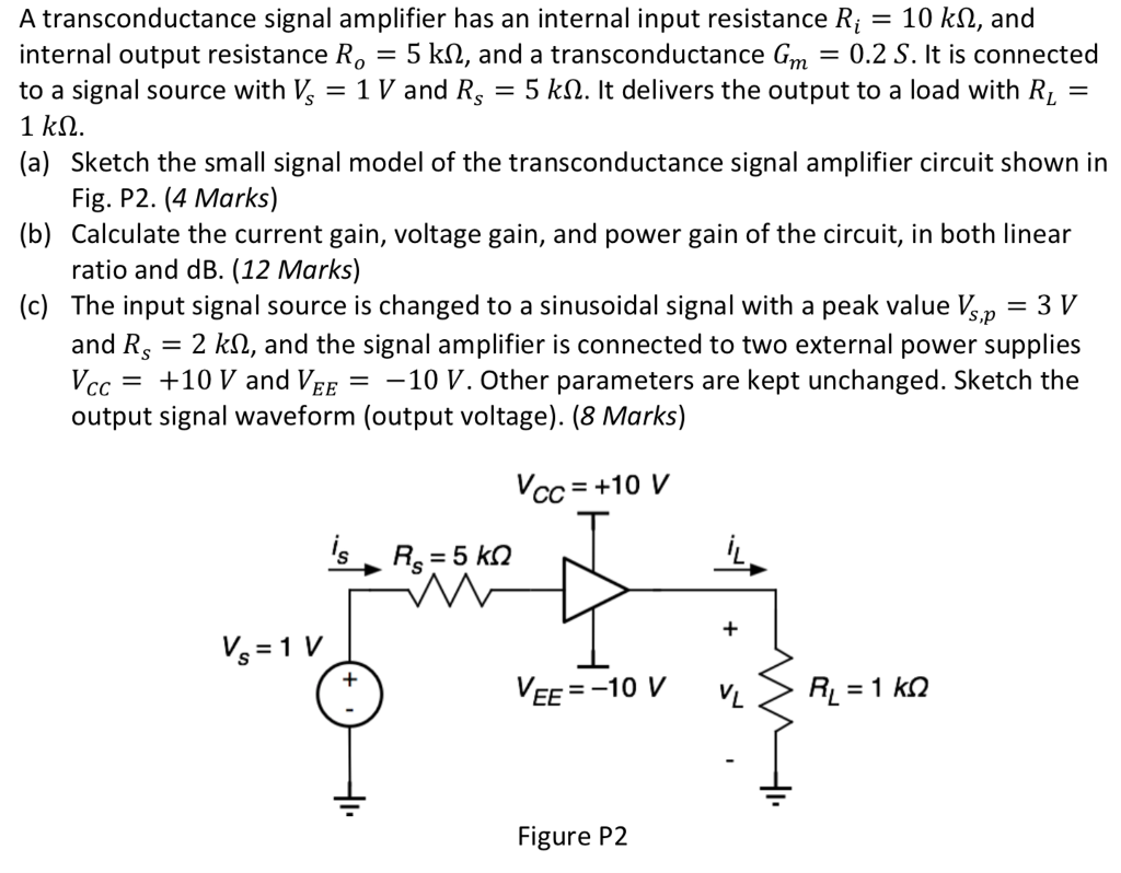 Solved A transconductance signal amplifier has an internal | Chegg.com