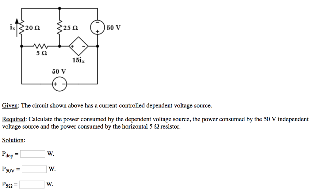 Solved 25 Ω 50 V 5Ω 15ix 50 V Given: The circuit shown above | Chegg.com