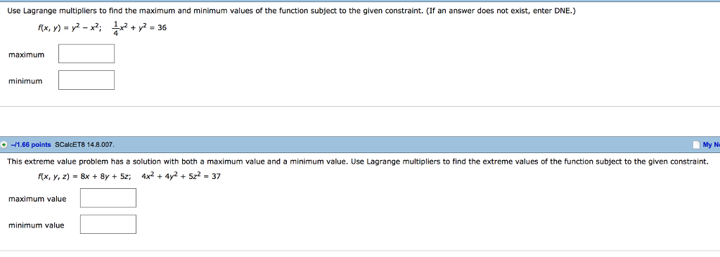 Solved Use Lagrange multipliers to find the maximum and | Chegg.com