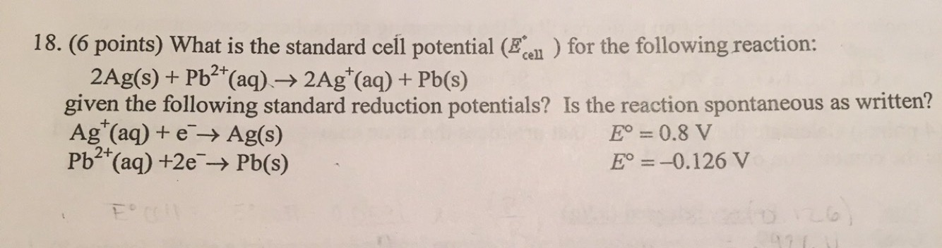 Solved What is the standard cell potential (E*cell) for the | Chegg.com