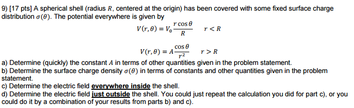 Solved A spherical shell (radius R, centered at the origin) | Chegg.com