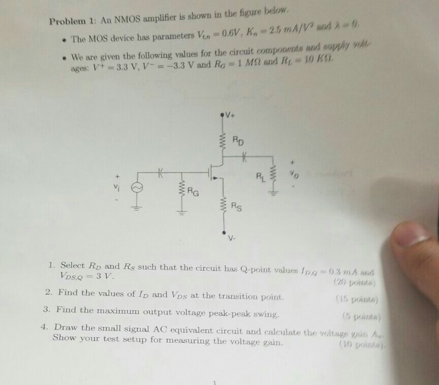 Solved Problem 1: An NMOS amplifier is shown in the figure | Chegg.com