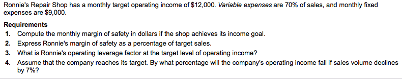 Solved Ronnie's Repair Shop has a monthly target operating | Chegg.com