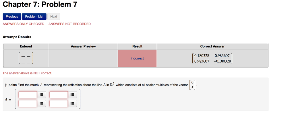 Solved Find the matrix A representing the reflection about | Chegg.com