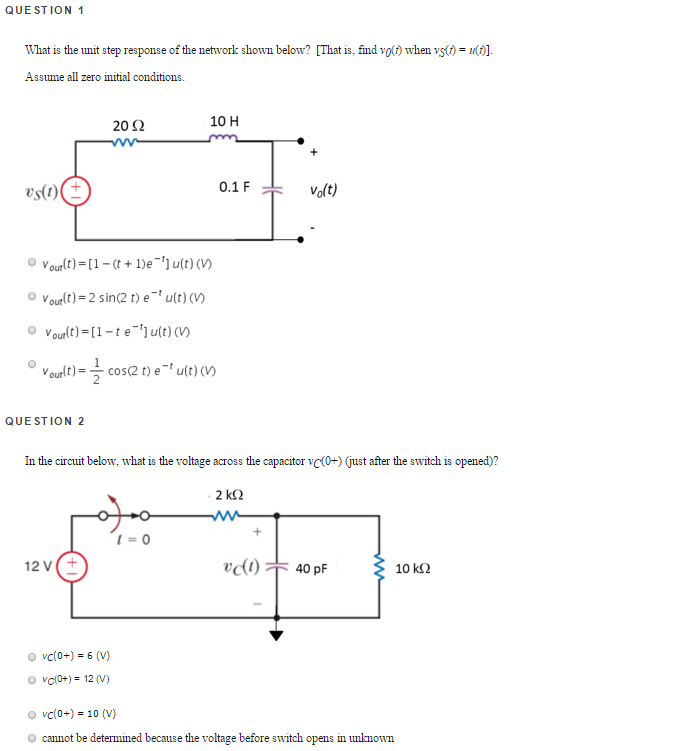 Solved What is the unit step response of the network shown | Chegg.com