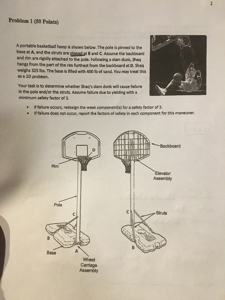 Solved Problem 1 (50 Points) A portable basketball hoop is | Chegg.com
