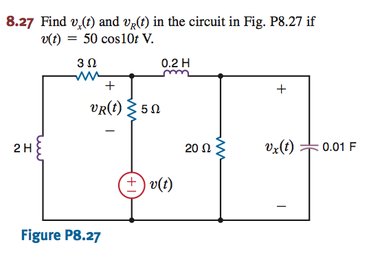 Solved Find vx(t) and vR(t) in the circuit in Fig. P8.27 if | Chegg.com