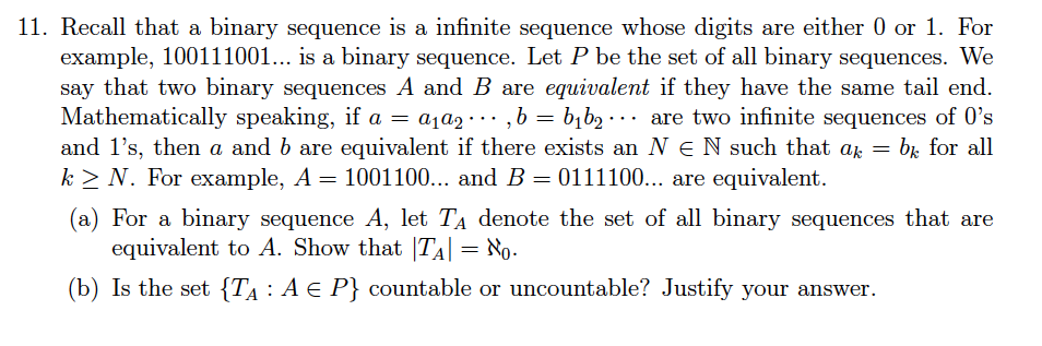 Recall that a binary sequence is a infinite sequence | Chegg.com