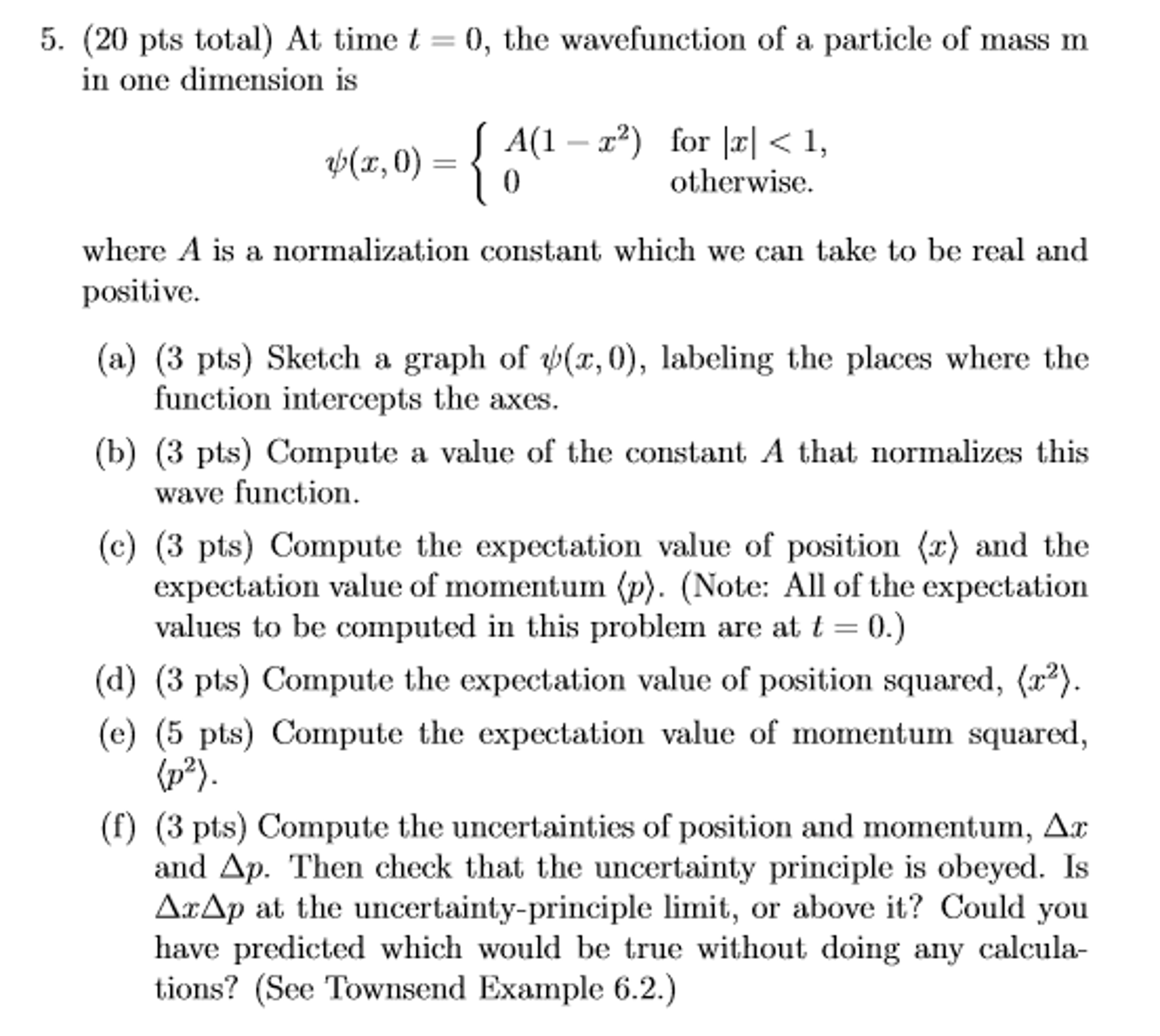 Solved At Time T 0 The Wavefunction Of A Particle Of Mass
