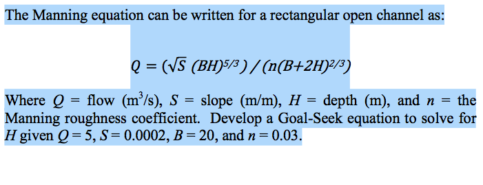 Solved The Manning equation can be written for a rectangular | Chegg.com