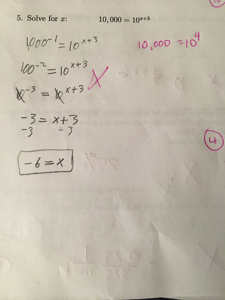 Solved 5. Solve for x: 10,000 10"+3 O,000O 0010 -3 나 | Chegg.com
