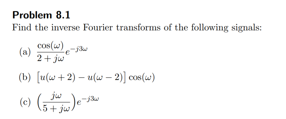 Solved Problem 8.1 Find the inverse Fourier transforms of | Chegg.com