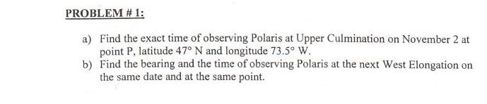 Find the exact time of observing Polaris at Upper | Chegg.com