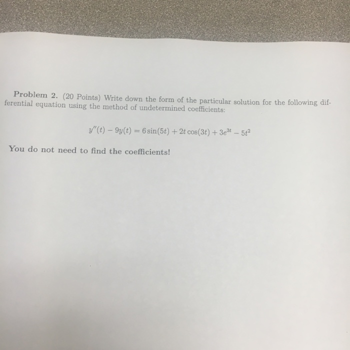 Solved Write down the form of the particular solution for | Chegg.com